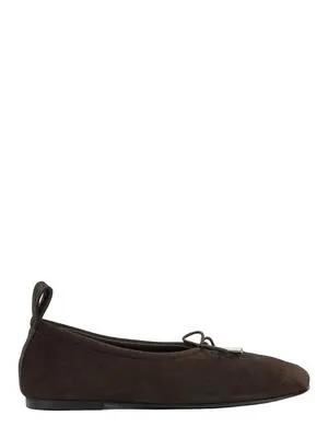 ALOHAS 100% Cow Suede Flat Ballet Shoes With Tie Fastening - Brown