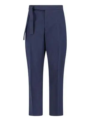 Paul Smith Belted Cotton-lyocell Blend Trousers - Blue