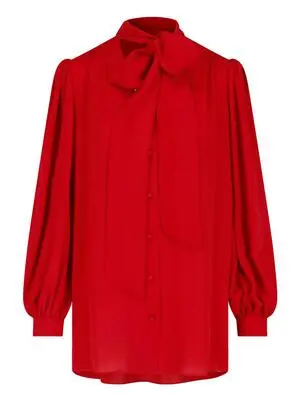 Valentino Garavani 100% Silk Pussy Bow Shirt - Red