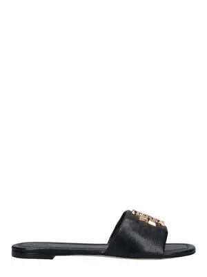 Tory Burch Leather Logo Slides - Black