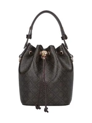Tory Burch Leather Trimmed Cotton Bucket Bag - Brown
