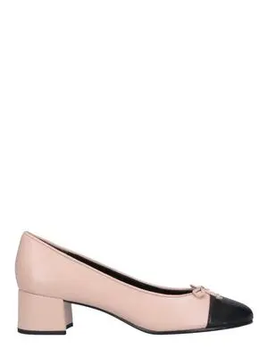 Tory Burch Leather Block Heel Pumps With Bow Detailing - Pink