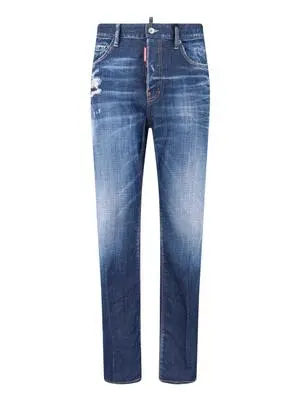 Dsquared2 Stretch Denim Jeans With Whiskering - Blue
