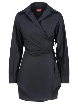 DIESEL® Cotton Stretch Wrap Mini Dress - Black
