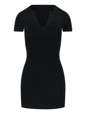 Alexander Wang Ribbed Stretch Viscose Mini Dress With Plunged Neckline - Black