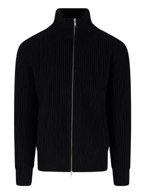 MAISON MARGIELA Ribbed Knit Zip-up Sweater - Black