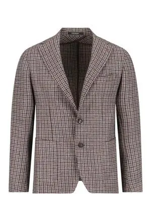 Tagliatore Single Breasted Checked Virgin Wool & Cashmere Tailored Jacket - Brown