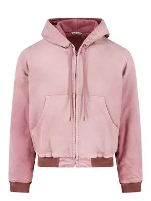 Auralee Zip Up Cotton Jacket With Drawstring Hood - Pink