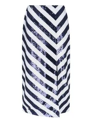 Ralph Lauren Sequined Striped Midi Skirt - Blue