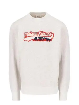 AUTRY Cotton Crewneck Sweatshirt With Logo Detail - Grey