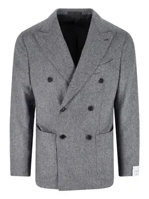 Caruso Double Breasted Jacket In 100% Wool - Grey