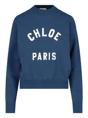 Chloé Cotton Sweater With Appliqué Front - Blue