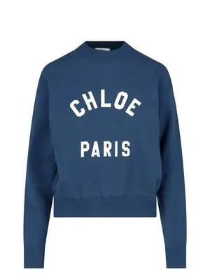 Chloé Cotton Sweater With Appliqué Front - Blue