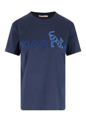 Marni Cotton T-shirt With Contrast Collar - Blue