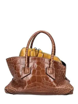 Attico Crinkled Leather Top Handle Tote Bag - Brown