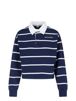SPORTY & RICH Striped Rugby Polo With Collar - Blue