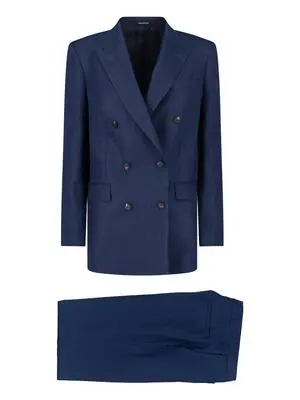 Tagliatore 100% Linen Tailored Double-breasted Suit - Blue