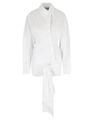 Attico Cotton-blend Shirt Dress With Tie Detail - White