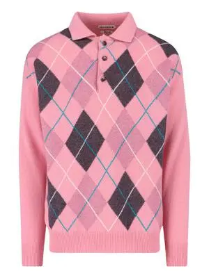 JW Anderson Argyle Polo Sweater - Pink