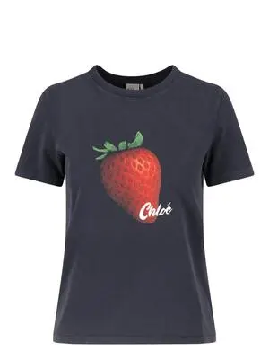 Chloé Strawberry Graphic Cotton T-shirt - Black