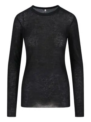 TONYWACK Sheer Long Sleeve Crewneck Top - Black