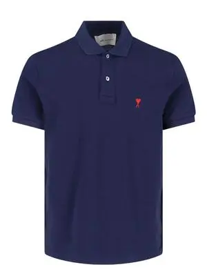 AMI Paris AMI Organic Cotton Polo Shirt With Embroidered Heart Logo Blue