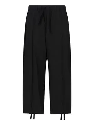 Sacai 100% Cotton Trousers With Drawstring Waist - Black