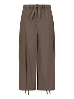 Sacai 100% Cotton Trousers With Drawstring Waist - Beige
