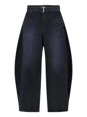 Sacai Wide Leg Belted Jeans - Black
