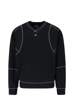 VIVIENNE WESTWOOD 100% Cotton Sweatshirt With Contrast Stitching - Black