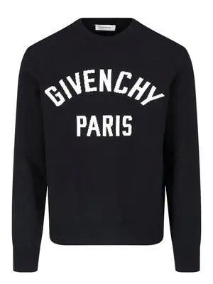 Givenchy Paris" Crew Neck Knit Sweater - Black