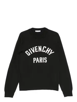 Givenchy Cotton Knit Crew Neck Sweater With Logo Intarsia - Black