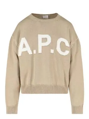 A.p.c. Logo Crew Neck Pullover Sweater - Beige
