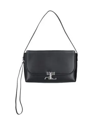 COURREGES Compact Cow Leather Shoulder Bag - Black