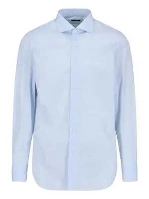 FINAMORE 1925 100% Cotton Milano-style Shirt - Light Blue