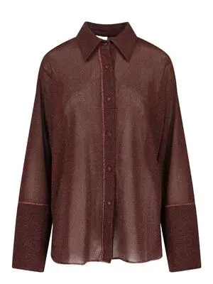 Oseree OSEREE Lurex-Detail Metallic Knit Shirt Brown