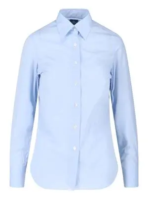 FINAMORE 1925 100% Cotton Button-up Shirt With Classic Collar - Blue