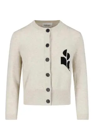 MARANT ETOILE Cotton-wool Crew Neck Cardigan With Graphic Applique - Grey