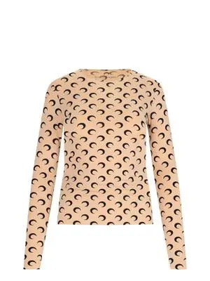 MARINE SERRE Crescent Moon Print Ruched Stretch Top - Beige
