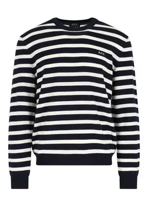 A.p.c. Striped Merino Virgin Wool Crewneck Sweater - Blue