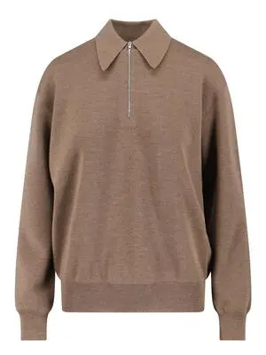 Phoebe Philo 100% Wool Quarter Zip Pullover Sweater - Marrone