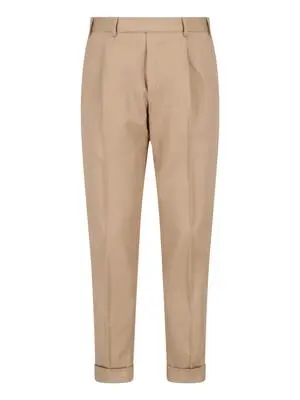PT TORINO Pleated Tailored Trousers With Cuffed Hems - Beige