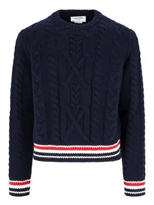 Thom Browne Cable Knit Crewneck Sweater - Blue