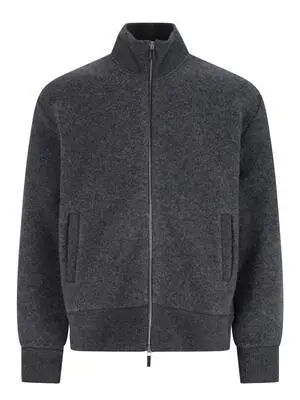 Thom Browne Zip-front Knit Jacket With Stand Collar - Grey