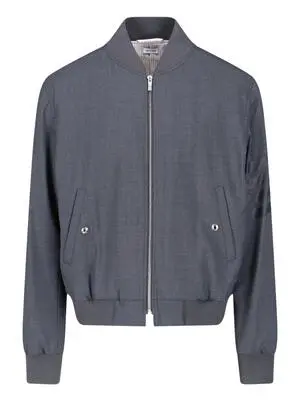 Thom Browne Zip-up Wool Bomber Jacket With Striped Lining - Grey