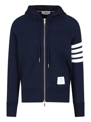 Thom Browne Zip-up Hoodie With Signature Stripes - Blue