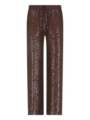PAROSH Sequin Wide-leg Pants - Brown