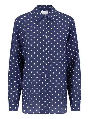 PAROSH 100% Silk Polka Dot Button-up Shirt - Blue