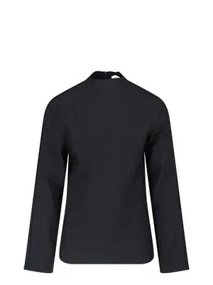 ENTIRE STUDIOS Long Sleeve Wool Blend Polo Shirt - Black