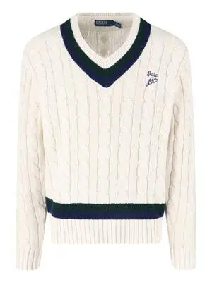 Polo Ralph Lauren Cotton-cashmere-hemp Cable Knit V-neck Sweater - White
